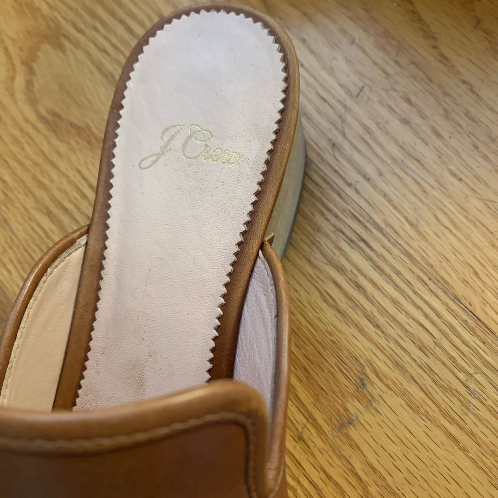 Jcrew Brown Leather Wood Bottom Clogs - Gem